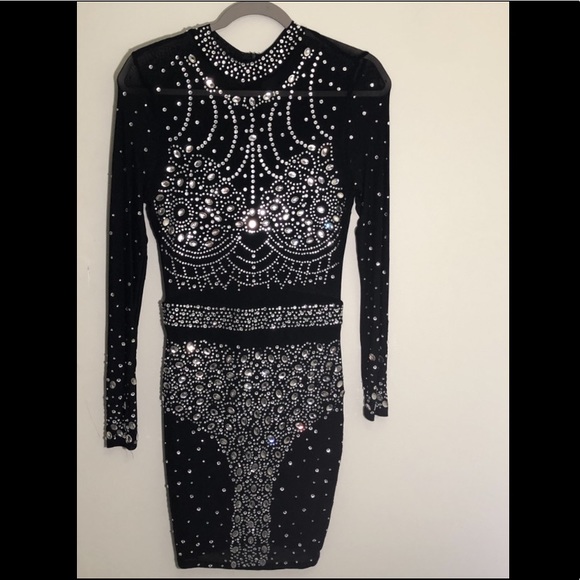 Poshbyv | Dresses | Diamond Embellished Mesh Midi Dress | Poshmark